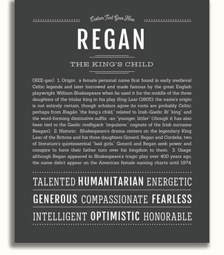 Regan Personalized Name Meaning Art Prints – Name Stories