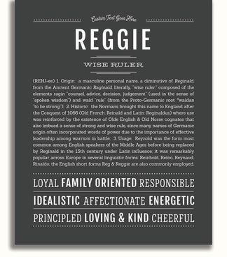 Reggie Personalized Name Meaning Art Prints – Name Stories