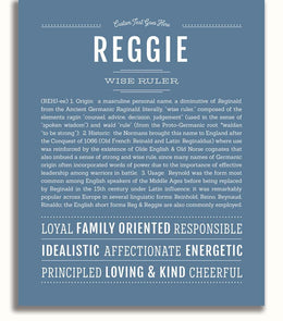 Reggie Personalized Name Meaning Art Prints – Name Stories