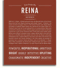 Reina Personalized Name Meaning Art Prints – Name Stories