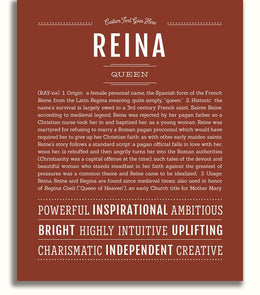 Reina Personalized Name Meaning Art Prints – Name Stories