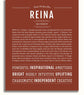 Reina Personalized Name Meaning Art Prints – Name Stories