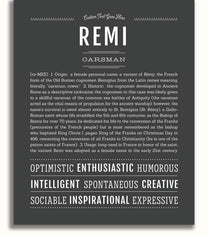 Remi Personalized Name Meaning Art Prints – Name Stories