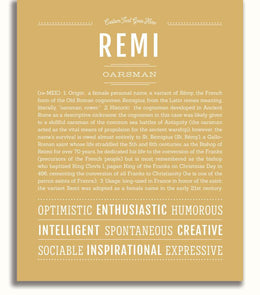 Remi Personalized Name Meaning Art Prints – Name Stories
