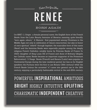 Renee Personalized Name Meaning Art Prints – Name Stories