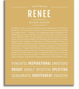 Renee Personalized Name Meaning Art Prints – Name Stories