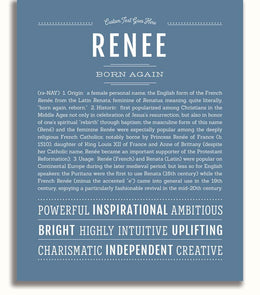 Renee Personalized Name Meaning Art Prints – Name Stories
