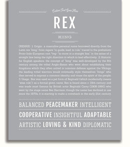 Rex Personalized Name Meaning Art Prints – Name Stories
