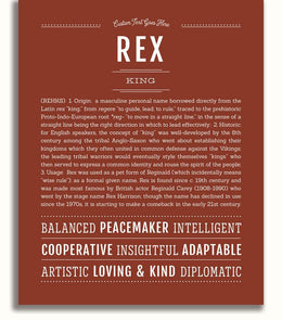 Rex Personalized Name Meaning Art Prints – Name Stories