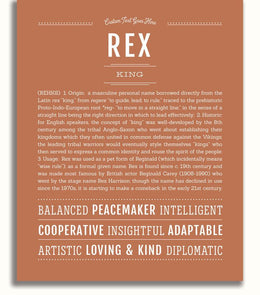 Rex Personalized Name Meaning Art Prints – Name Stories