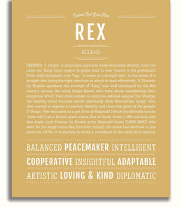 Rex Personalized Name Meaning Art Prints – Name Stories