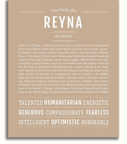 Reyna Personalized Name Meaning Art Prints – Name Stories