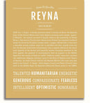 Reyna Personalized Name Meaning Art Prints – Name Stories