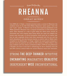 Rheanna Personalized Name Meaning Art Prints – Name Stories
