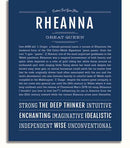 Rheanna Personalized Name Meaning Art Prints – Name Stories