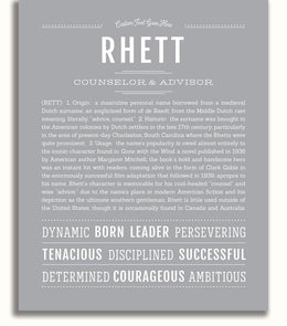 Rhett Personalized Name Meaning Art Prints – Name Stories