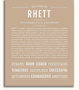 Rhett Personalized Name Meaning Art Prints – Name Stories