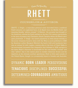 Rhett Personalized Name Meaning Art Prints – Name Stories