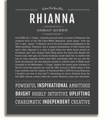 Rhianna Personalized Name Meaning Art Prints – Name Stories
