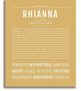 Rhianna Personalized Name Meaning Art Prints – Name Stories