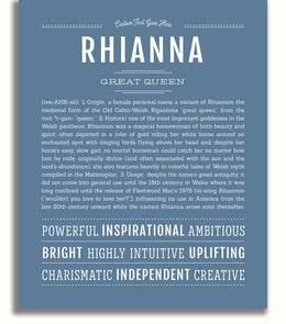 Rhianna Personalized Name Meaning Art Prints – Name Stories