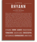 Rhyann Personalized Name Meaning Art Prints – Name Stories