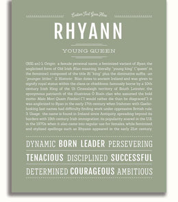 Rhyann Personalized Name Meaning Art Prints – Name Stories