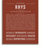 Rhys Personalized Name Meaning Art Prints – Name Stories