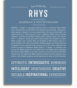 Rhys Personalized Name Meaning Art Prints – Name Stories