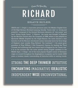 Richard Personalized Name Meaning Art Prints – Name Stories
