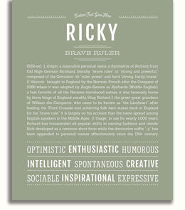 Ricky Personalized Name Meaning Art Prints – Name Stories