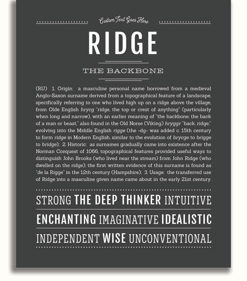 Ridge Personalized Name Meaning Art Prints – Name Stories
