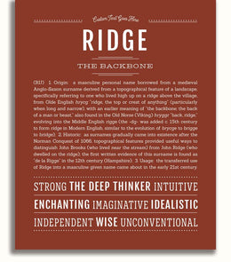 Ridge Personalized Name Meaning Art Prints – Name Stories