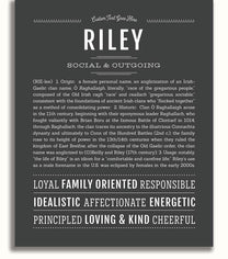 Riley Personalized Name Meaning Art Prints – Name Stories