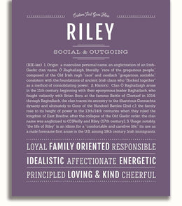 Riley Personalized Name Meaning Art Prints – Name Stories