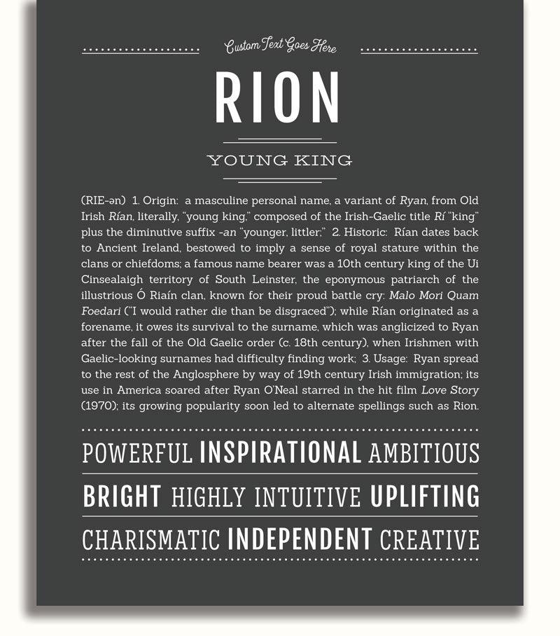 Rion Personalized Name Meaning Art Prints – Name Stories