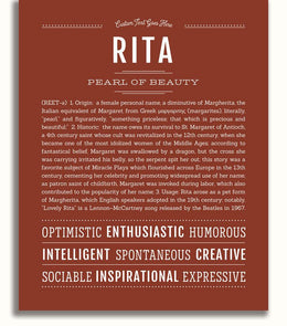 Rita Personalized Name Meaning Art Prints – Name Stories