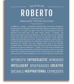 Roberto Personalized Name Meaning Art Prints – Name Stories