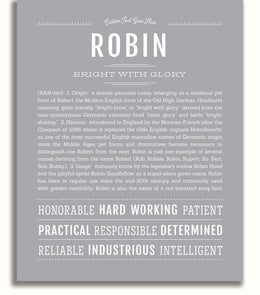 Robin (female) | Name Art Print – Name Stories