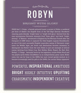 Robyn Personalized Name Meaning Art Prints – Name Stories