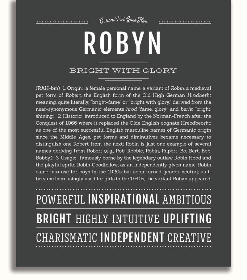 Robyn Personalized Name Meaning Art Prints – Name Stories