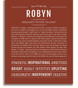 Robyn Personalized Name Meaning Art Prints – Name Stories