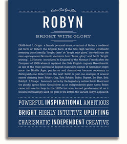 Robyn Personalized Name Meaning Art Prints – Name Stories
