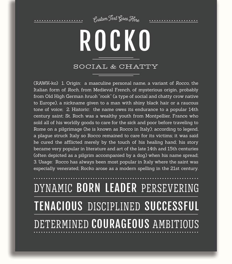 Rocko Personalized Name Meaning Art Prints – Name Stories