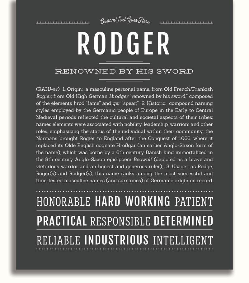 Rodger Personalized Name Meaning Art Prints – Name Stories