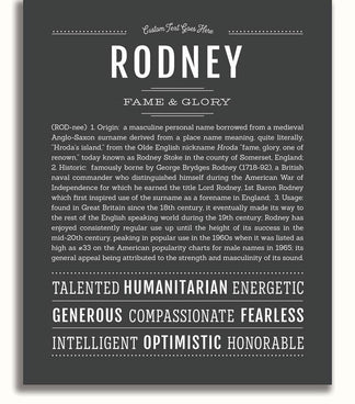Rodney Personalized Name Meaning Art Prints – Name Stories