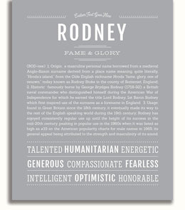 Rodney Personalized Name Meaning Art Prints – Name Stories