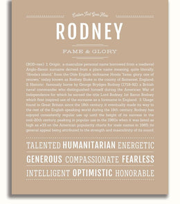 Rodney Personalized Name Meaning Art Prints – Name Stories
