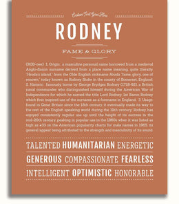 Rodney Personalized Name Meaning Art Prints – Name Stories