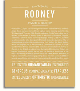 Rodney Personalized Name Meaning Art Prints – Name Stories